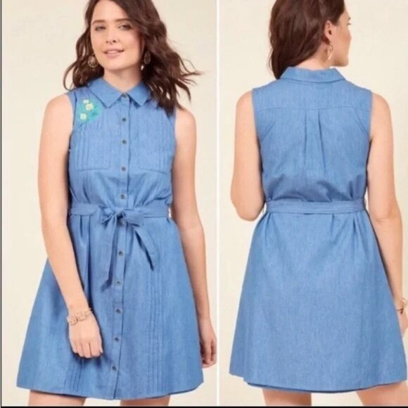 Modcloth | Dresses | Retro Midcentury Denim Chambray Shirt Dress | Poshmark